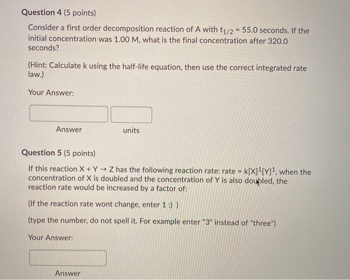 Solved Question 1 (5 points) What is the rate order for a | Chegg.com