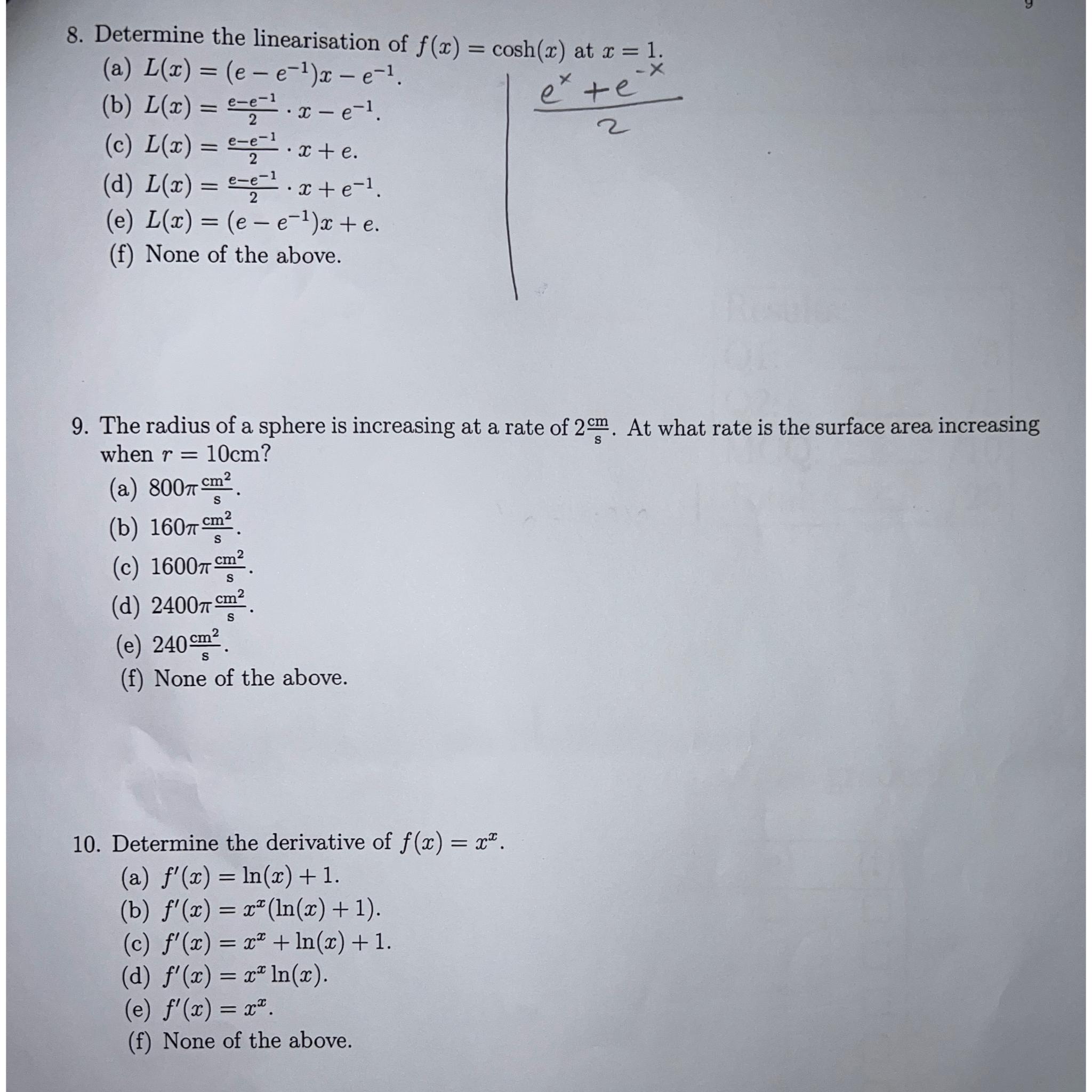 Solved Determine the linearisation of f(x)=cosh(x) ﻿at | Chegg.com