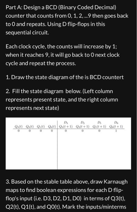 Solved Part A: Design a BCD (Binary Coded Decimal) counter | Chegg.com