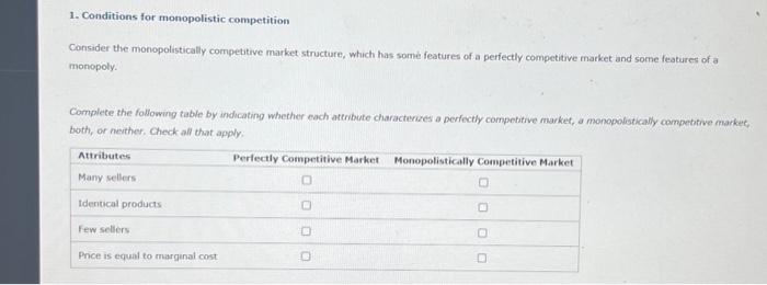 Solved 1. Conditions for monopolistic competition Consider | Chegg.com Solved 1. Conditions for monopolistic competition Consider | Chegg.com