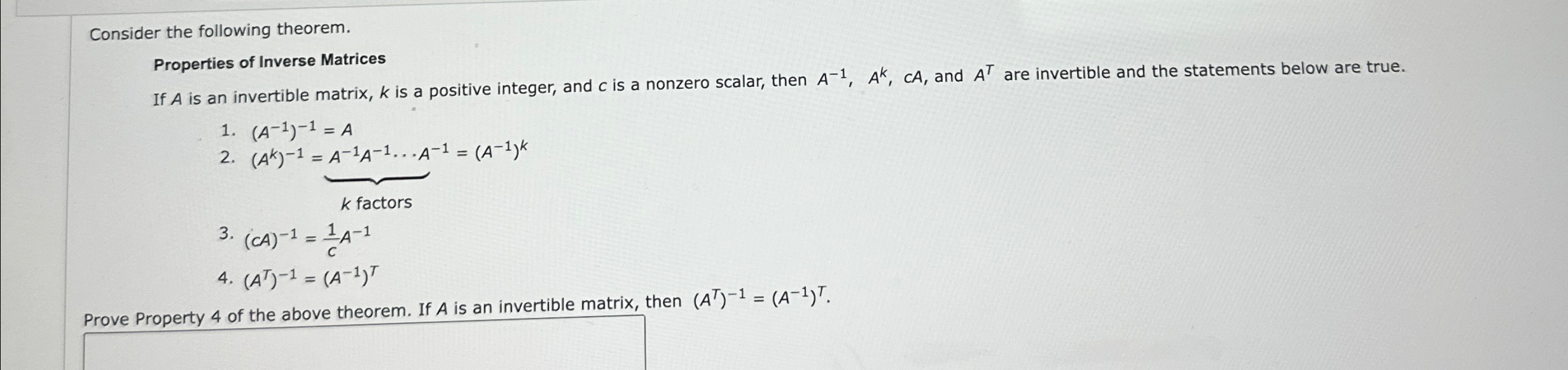 Solved Consider the following theorem.Properties of Inverse | Chegg.com