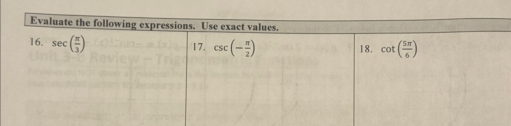 Solved Evaluate the following expressions. Use exact | Chegg.com