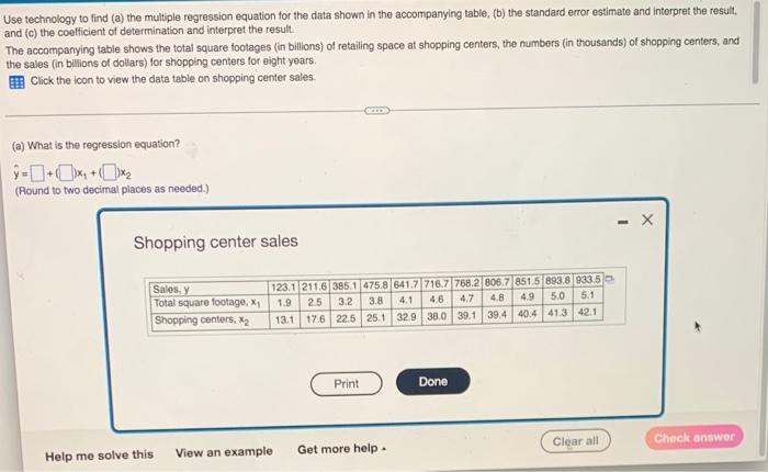 Solved Use technology to find (a) the multiple regression | Chegg.com