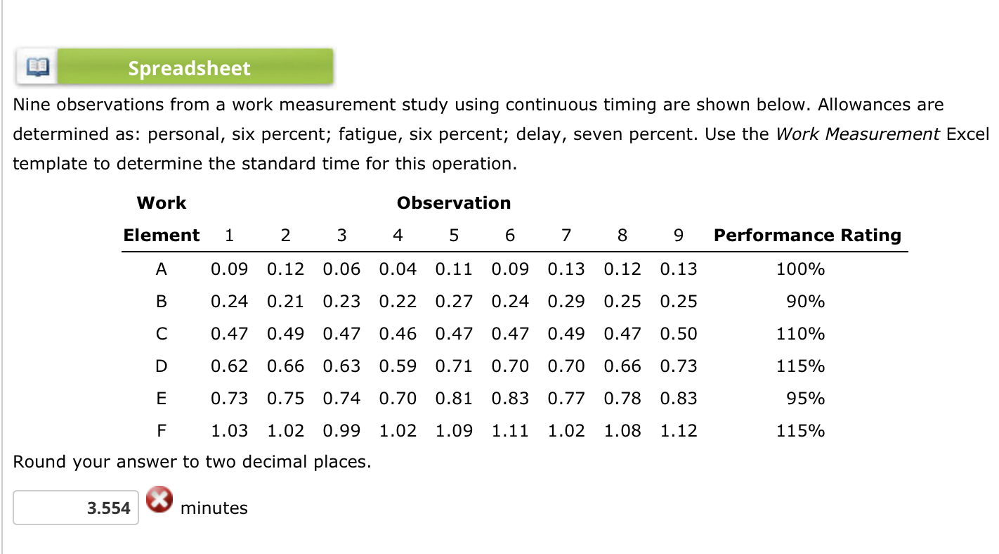Solved Nine observations from a work measurement study using | Chegg.com