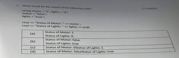 Solved string motor-1. motorate Bichts - "true" cout