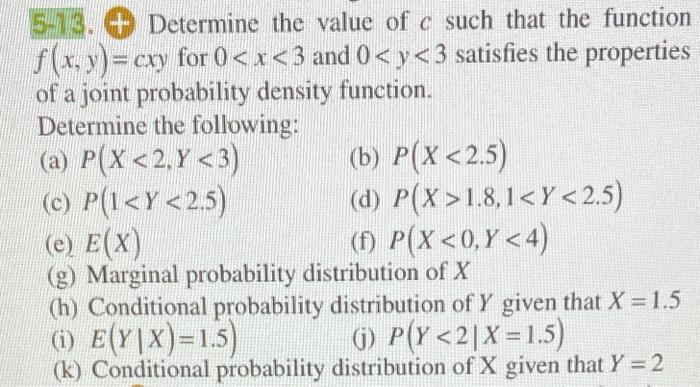 Solved 5-13. + Determine the value of c such that the | Chegg.com