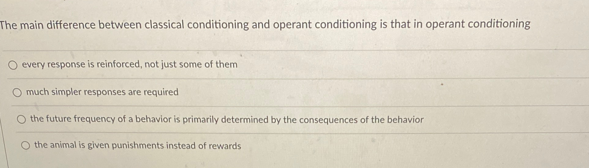 Solved The main difference between classical conditioning | Chegg.com