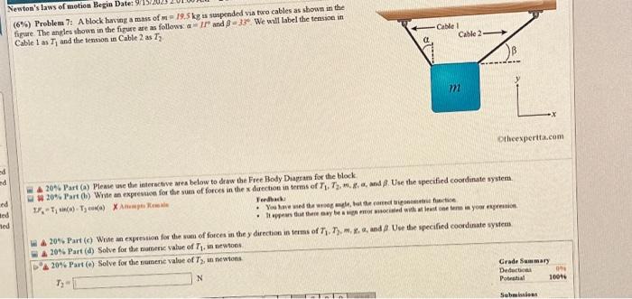Solved (6%) Problem 7: A block having a mass of m=19.5 kg as | Chegg.com