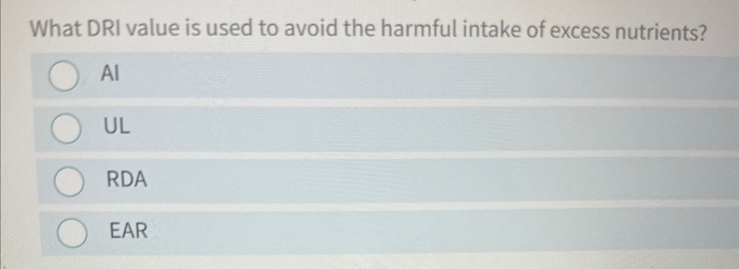 Solved What DRI value is used to avoid the harmful intake of | Chegg.com