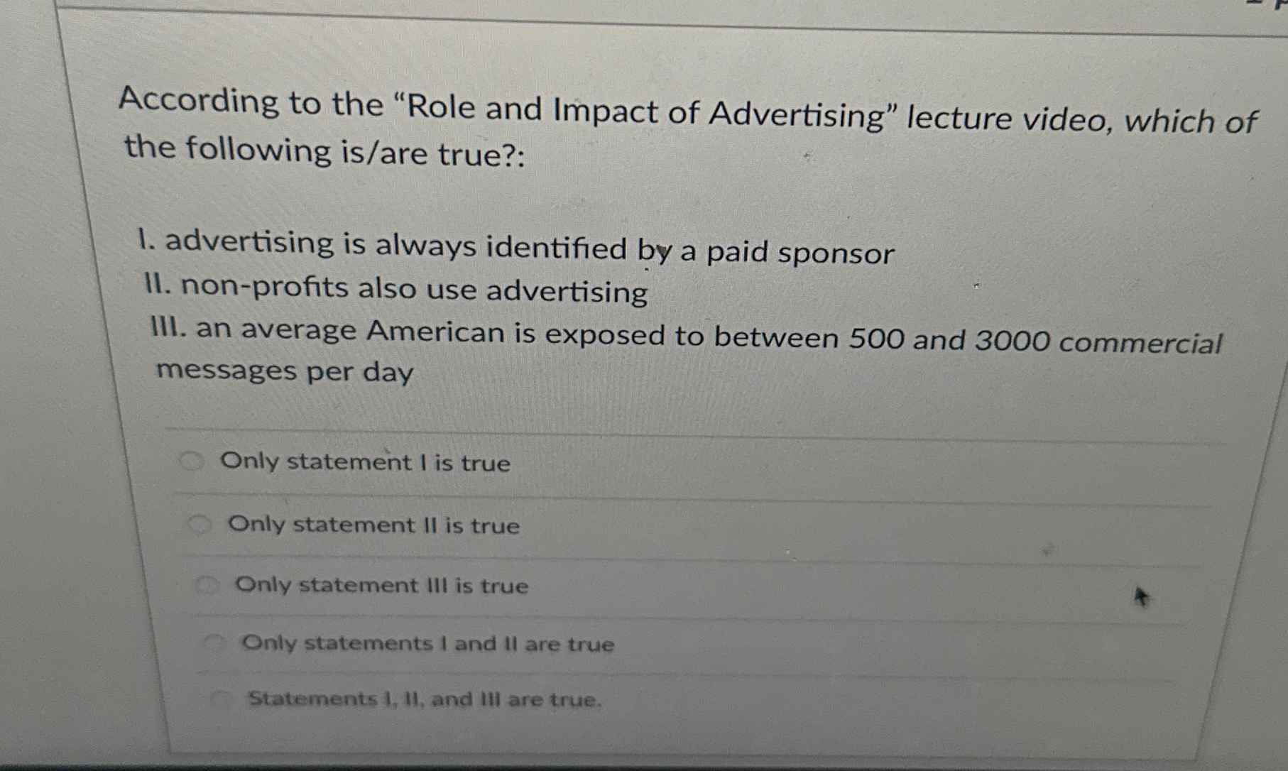 Solved According to the "Role and Impact of Advertising" | Chegg.com