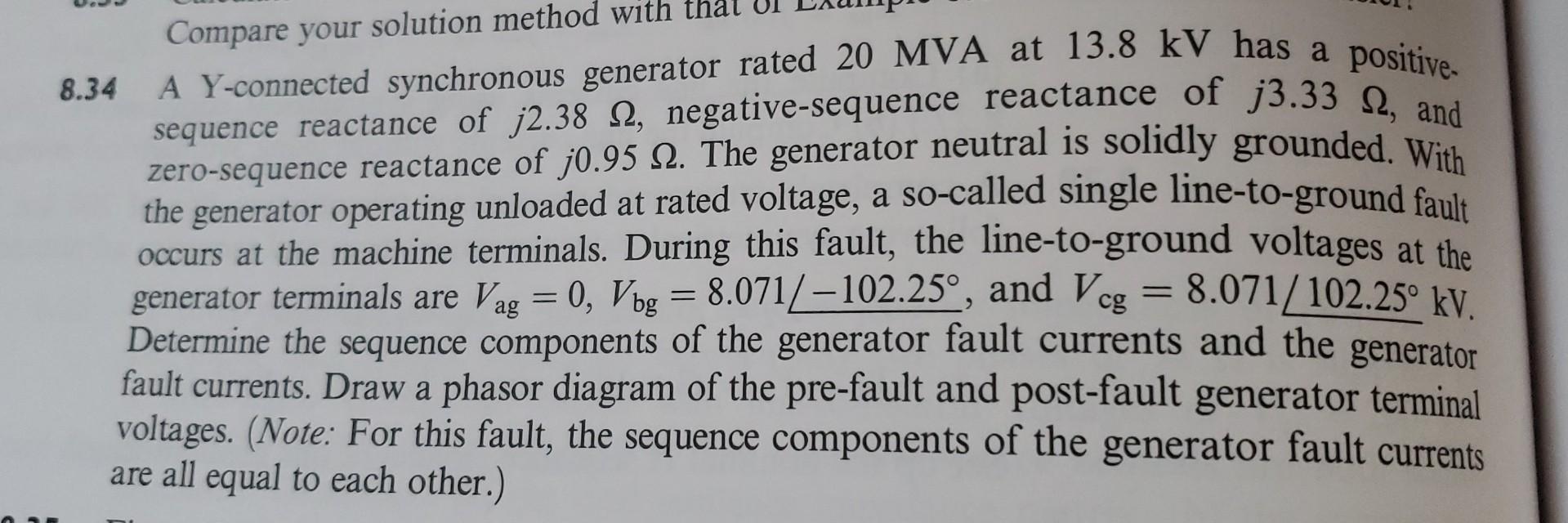 8.34 A Y-connected synchronous generator rated 20MVA | Chegg.com