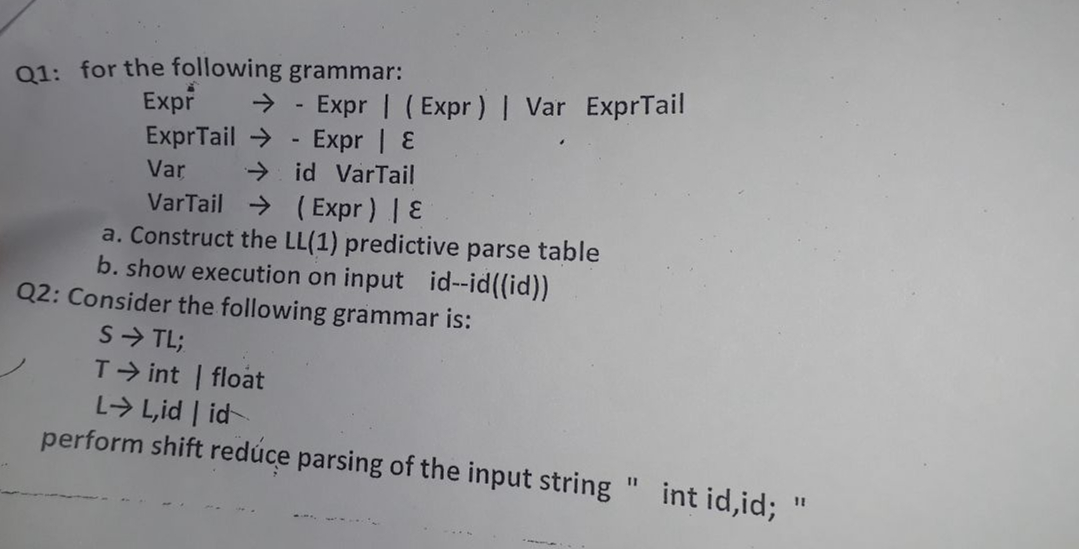 Solved Q1: for the following grammar:Expr →- ﻿Expr | Chegg.com