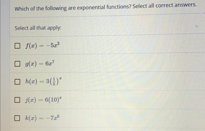 Solved Which of the following are exponential functions? | Chegg.com
