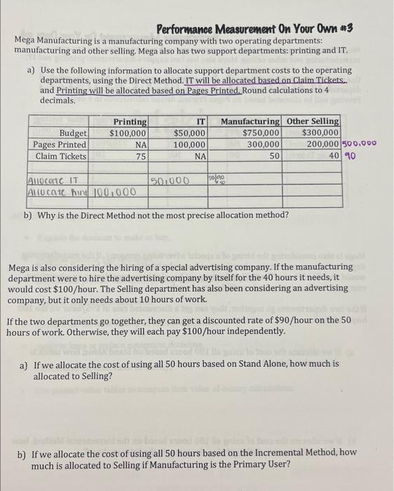 Solved Performance Measurement On Your Own a 3 Mega | Chegg.com