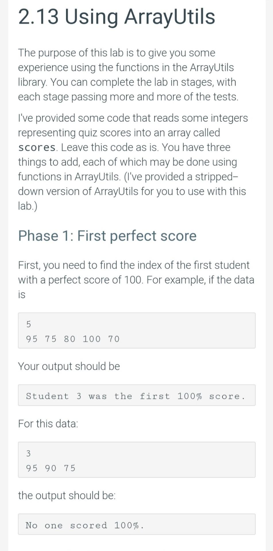 Solved 2.13 Using ArrayUtils The purpose of this lab is to | Chegg.com