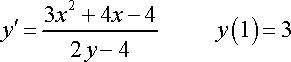 Solved y' = 3x2 + 4x - 4/2y - 4 y(1) = 3 | Chegg.com