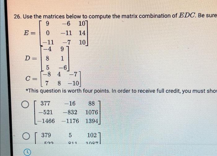 Solved use the matrices below to compute the matrix | Chegg.com