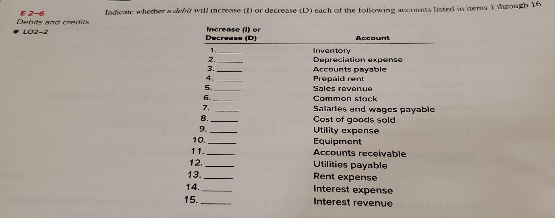 Solved indicate weather a debit will increase or decrease | Chegg.com
