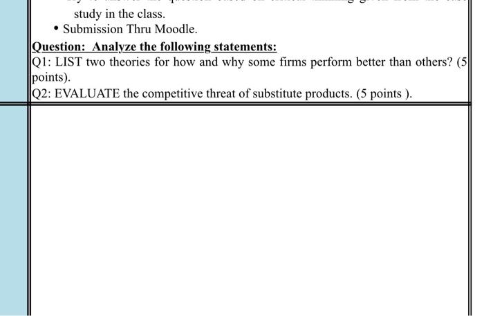 Solved study in the class. • Submission Thru Moodle. | Chegg.com