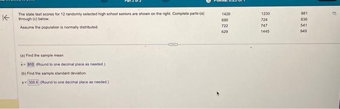 Solved K The state test scores for 12 randomly selected high | Chegg.com