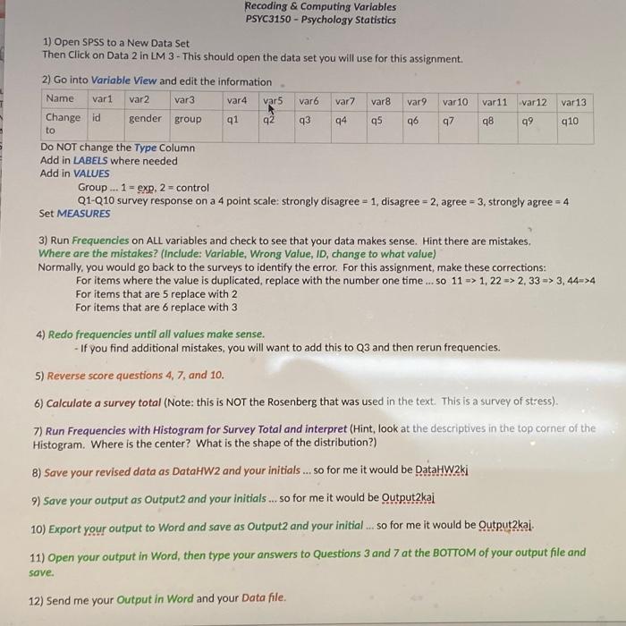 1) Open SPSS to a New Data Set Then Click on Data 2 | Chegg.com