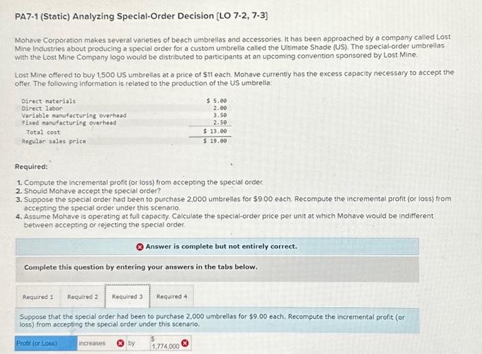 Solved PA7-1 (Static) Analyzing Special-Order Decision [LO | Chegg.com