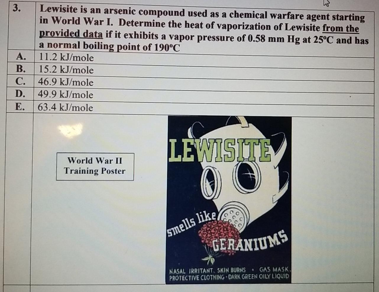 Solved 3. A. B. C. D. E. Lewisite is an arsenic compound | Chegg.com