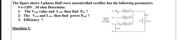 Solved The figure shows 3-phases Half wave uncontrolled | Chegg.com
