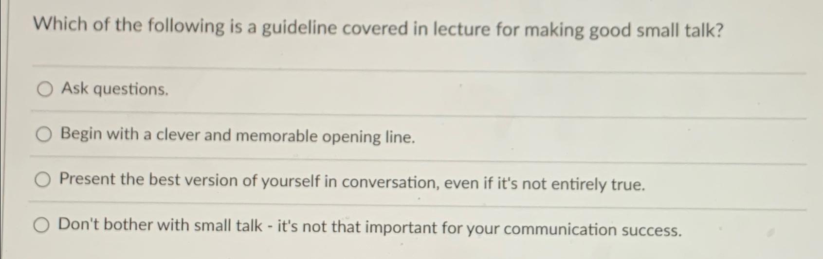 Solved Which of the following is a guideline covered in | Chegg.com
