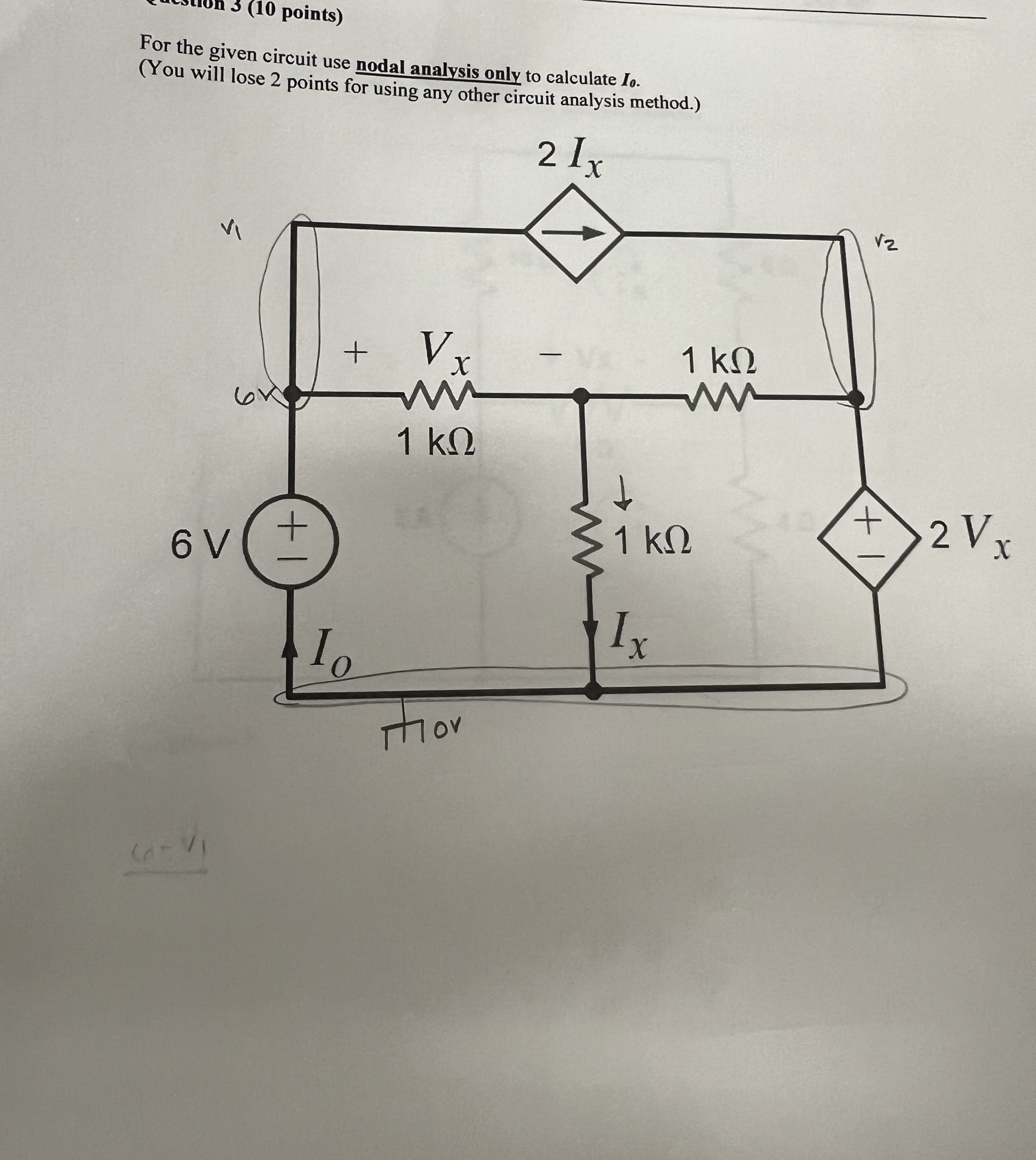 Solved For the given circuit use nodal analysis only to | Chegg.com