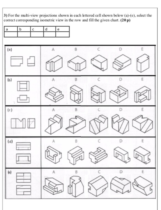 Solved 3) For the multi-view projections shown in each | Chegg.com
