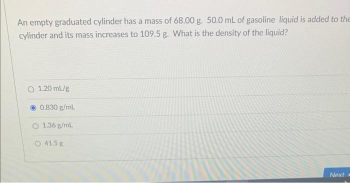 Solved An empty graduated cylinder has a mass of 68.00 | Chegg.com