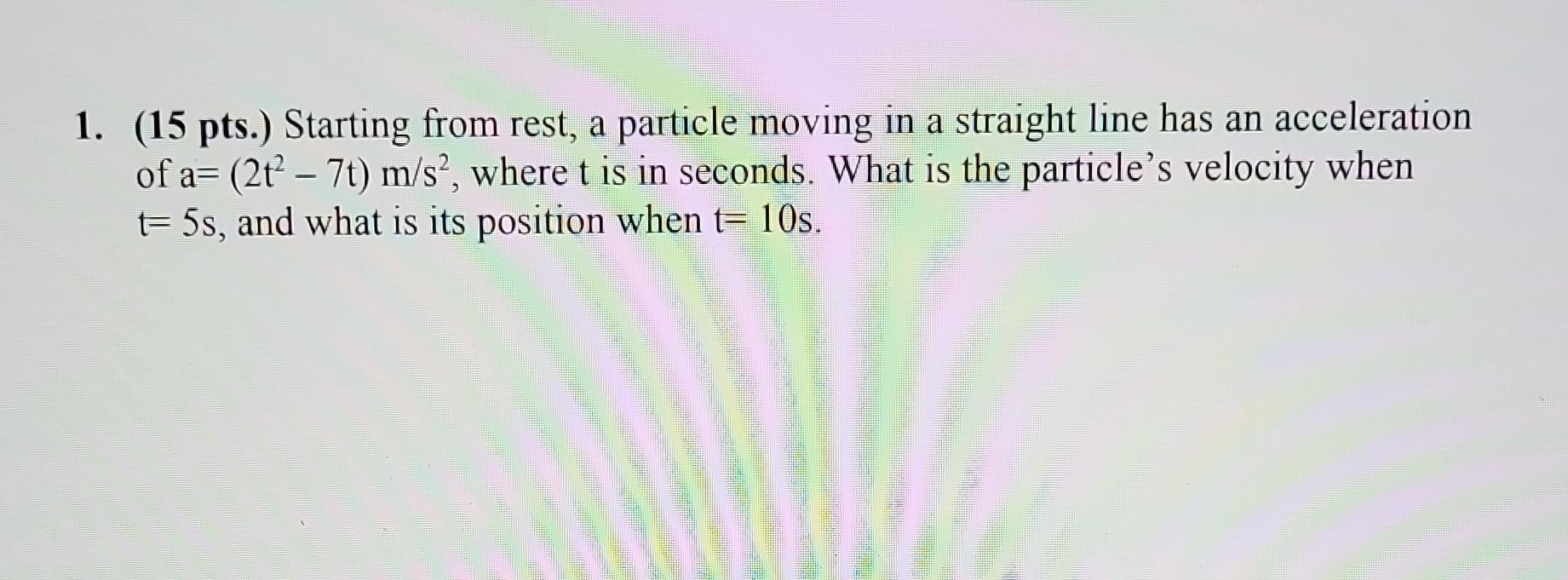 Solved 1. (15 pts.) Starting from rest, a particle moving in | Chegg.com