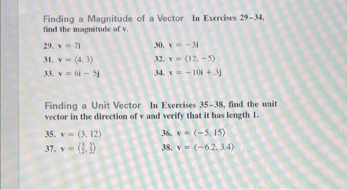 Solved Finding a Magnitude of a Vector In Exercises 29-34, | Chegg.com