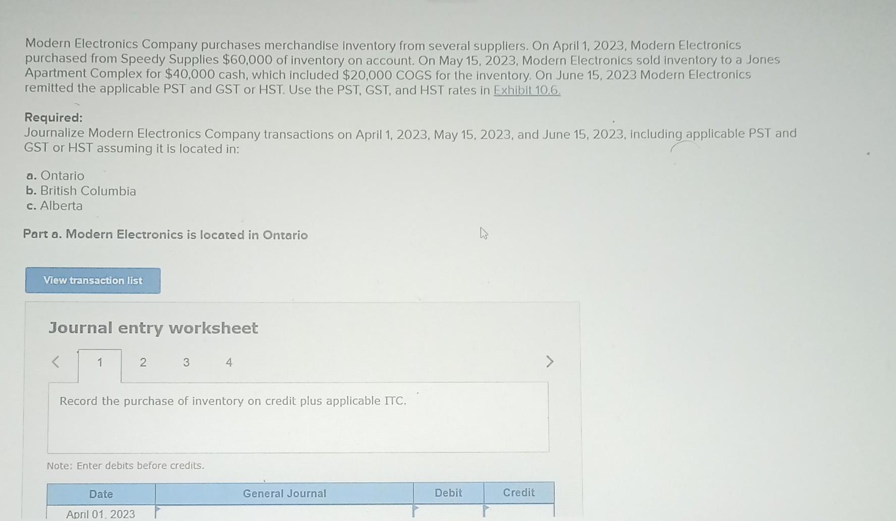 Modern Electronics Company purchases merchandise | Chegg.com