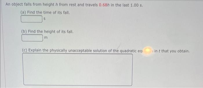 Solved An object falls from height h from rest and travels | Chegg.com