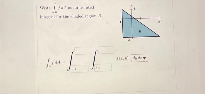 Solved Write ∫RfdA as an iterated integral for the shaded | Chegg.com