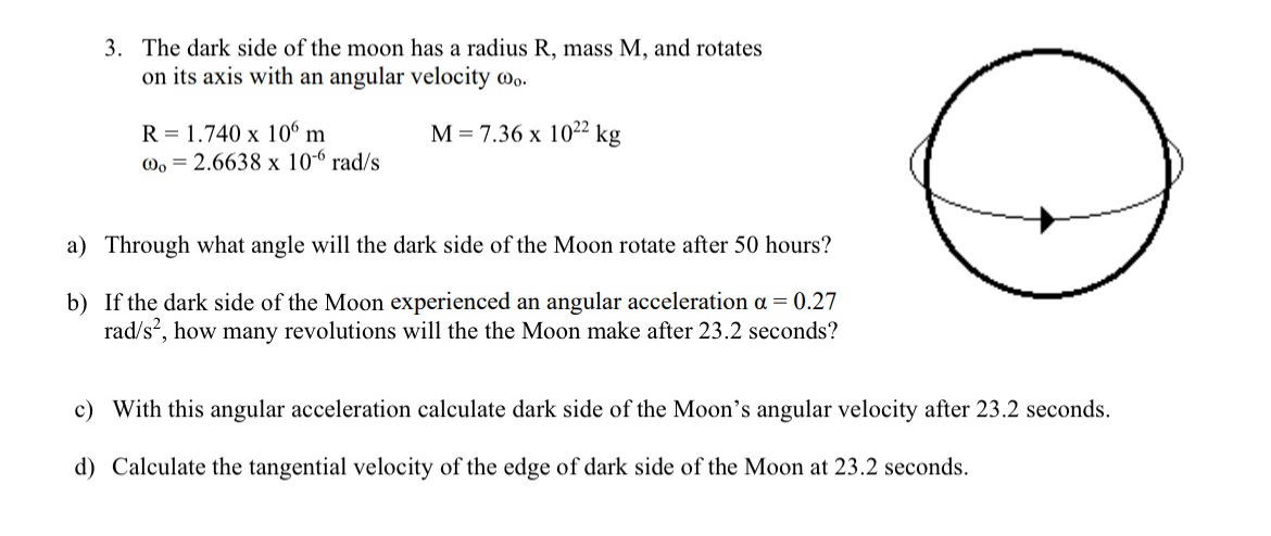 Solved The dark side of the moon has a radius R, ﻿mass M, | Chegg.com