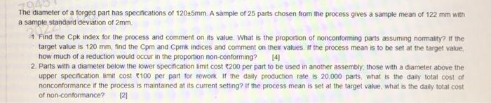 Solved The diameter of a forged part has specifications of | Chegg.com