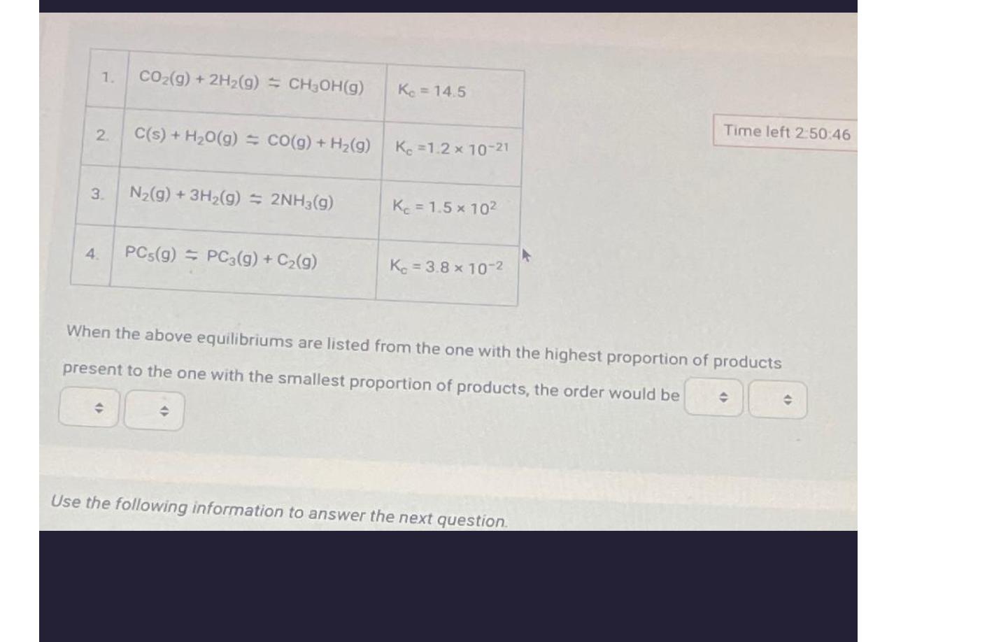 Solved \table[[1.,CO2(g)+2H2(g)=CH3OH(g),Kc=14.5 | Chegg.com