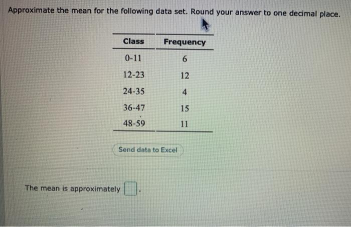 Solved Approximate the mean for the following data set. | Chegg.com