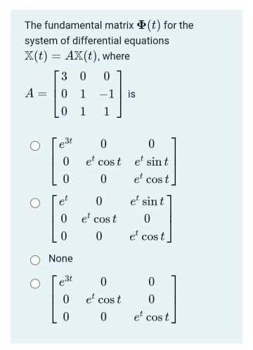 Solved The fundamental matrix (t) for the system of | Chegg.com
