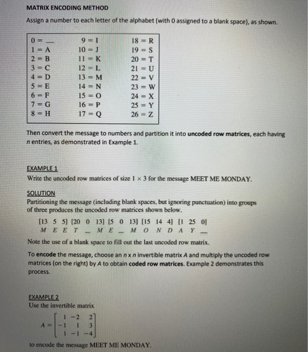 Solved ASSIGNMENTS 1) Study the "Matrix Encoding Method" | Chegg.com