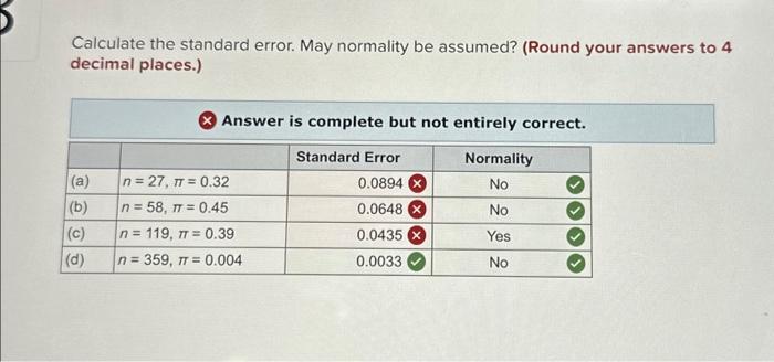 Solved Calculate the standard error. May normality be | Chegg.com