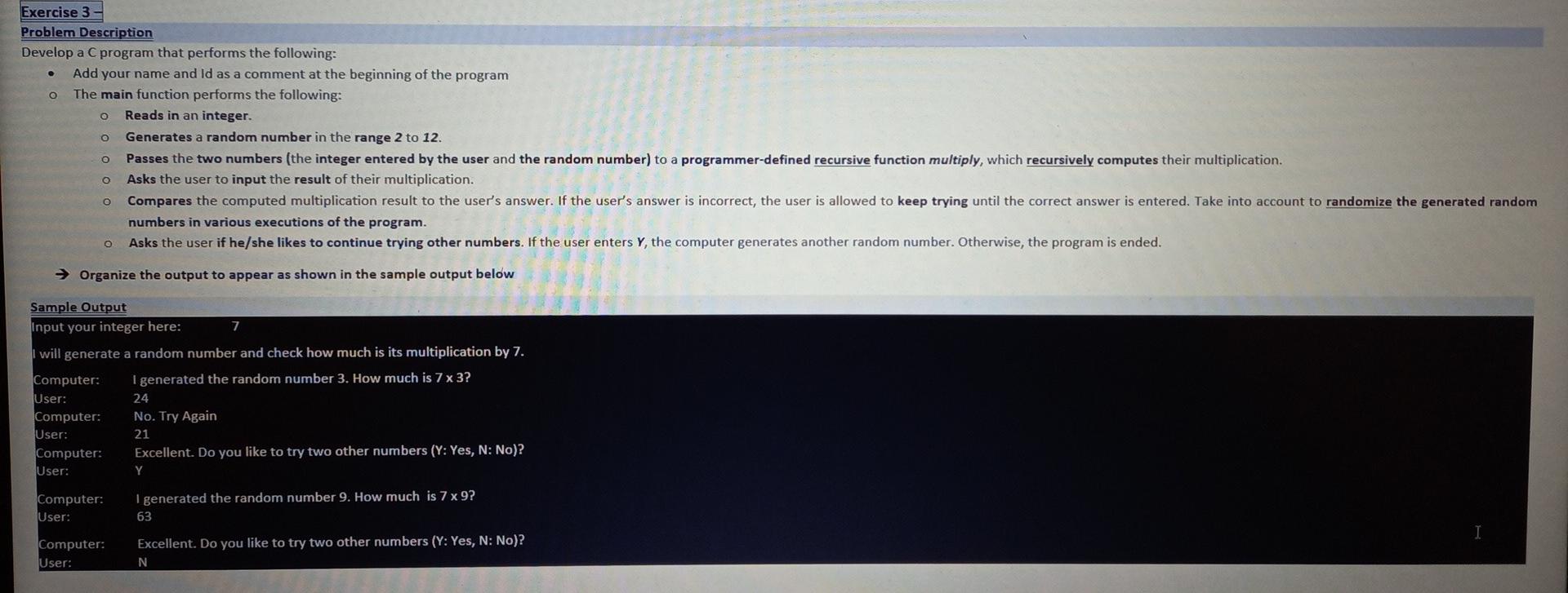 Solved O O Exercise 3 Problem Description Develop A C