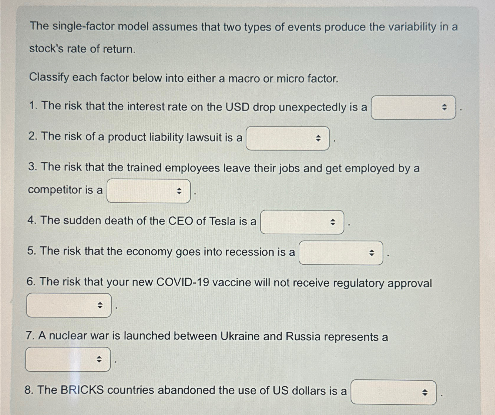 Solved The single-factor model assumes that two types of | Chegg.com