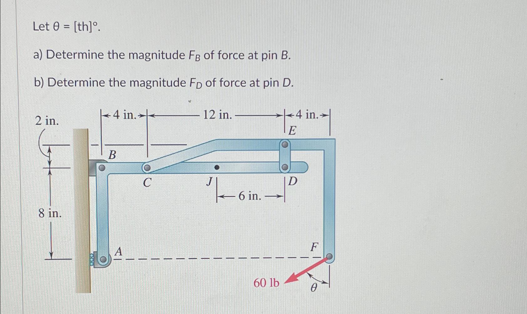 Solved Let θ=[ 18]°.a) ﻿Determine the magnitude FB ﻿of force | Chegg.com