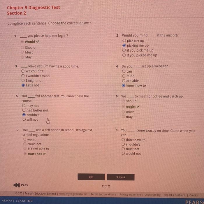 Chapter 9 Diagnostic Test Section 2 Complete each | Chegg.com