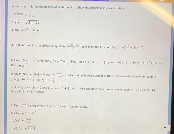 Solved In exercises 1-3, find the domain of each function. | Chegg.com