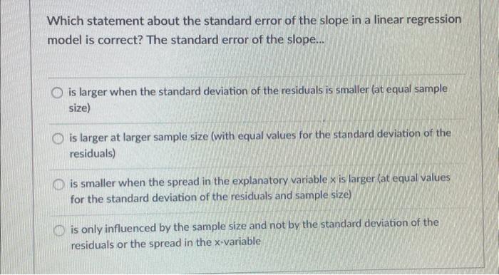 Solved Which statement about the standard error of the slope | Chegg.com